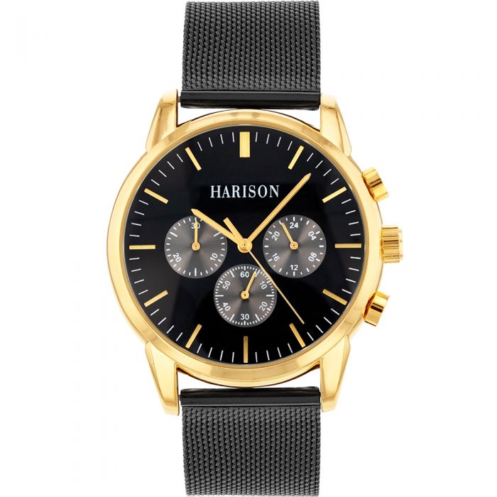 Harison Crew G099SNS Black Stainless Steel Watch with Decorative Sub-D ...